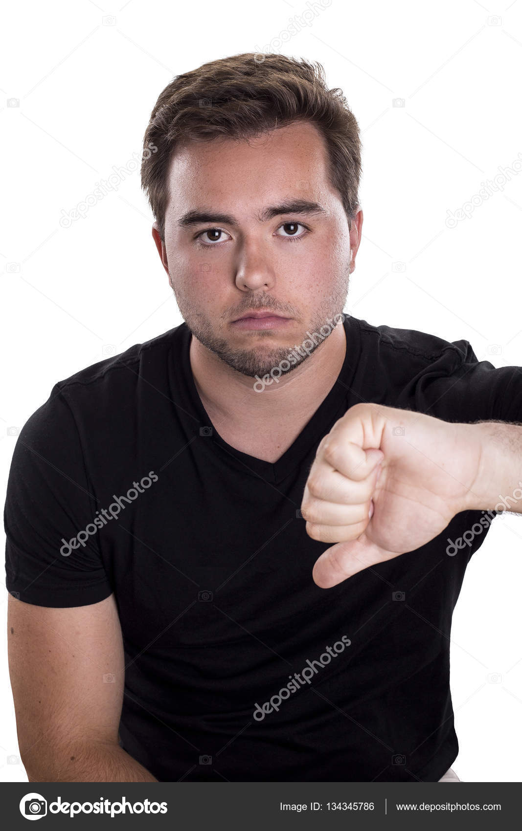 Man on White Background With Thumbs Down — Stock Photo ...