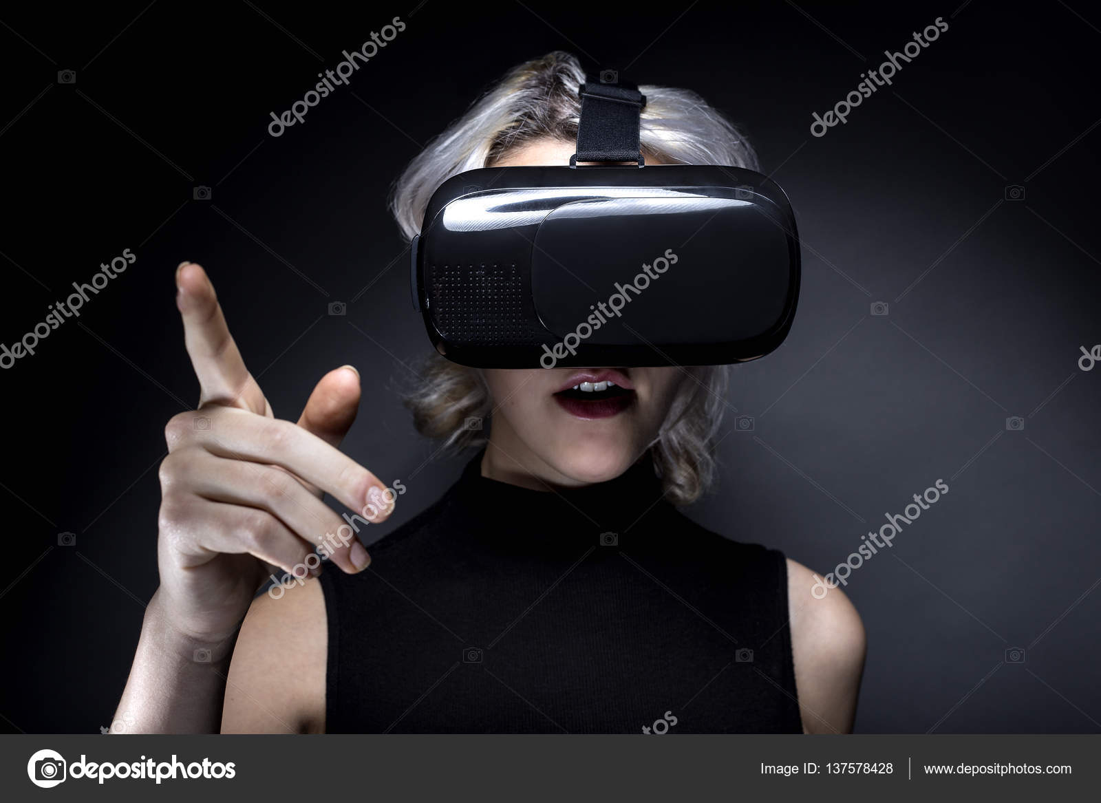 Woman Wearing VR Virtual Reality Headset Stock Photo by ...