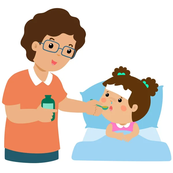 Mother Giving Daughter Medicine Vector Illustration — Stock Vector