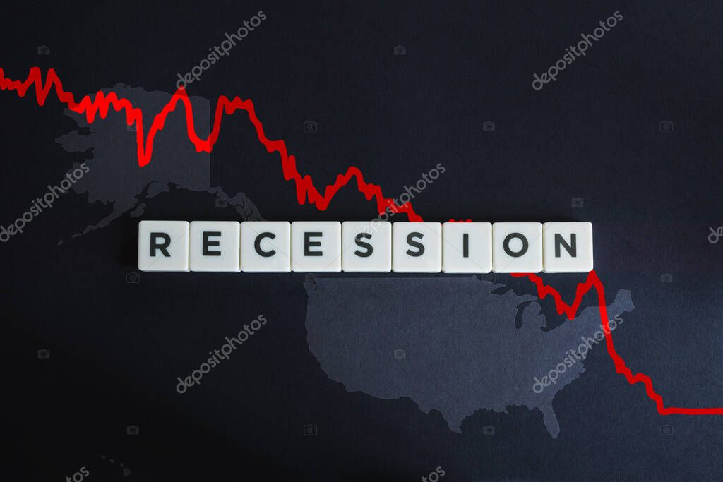 Recesión y crisis económica en Estados Unidos. Mapa de Estados Unidos de América y gráfico ...