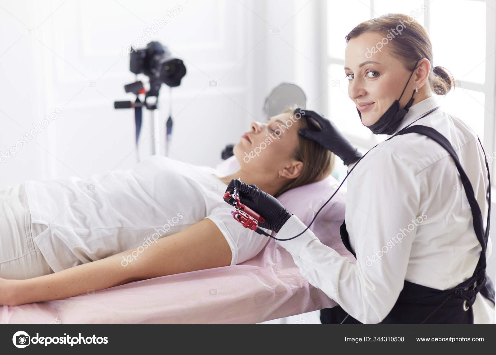 Microblading eyebrows work flow in a beauty salon. Stock Photo by ...