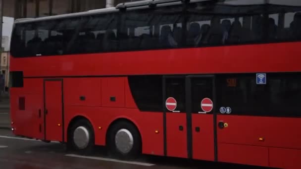Big Red Bus passing by on Rainy Road in Kassel, Germany Daylight ...