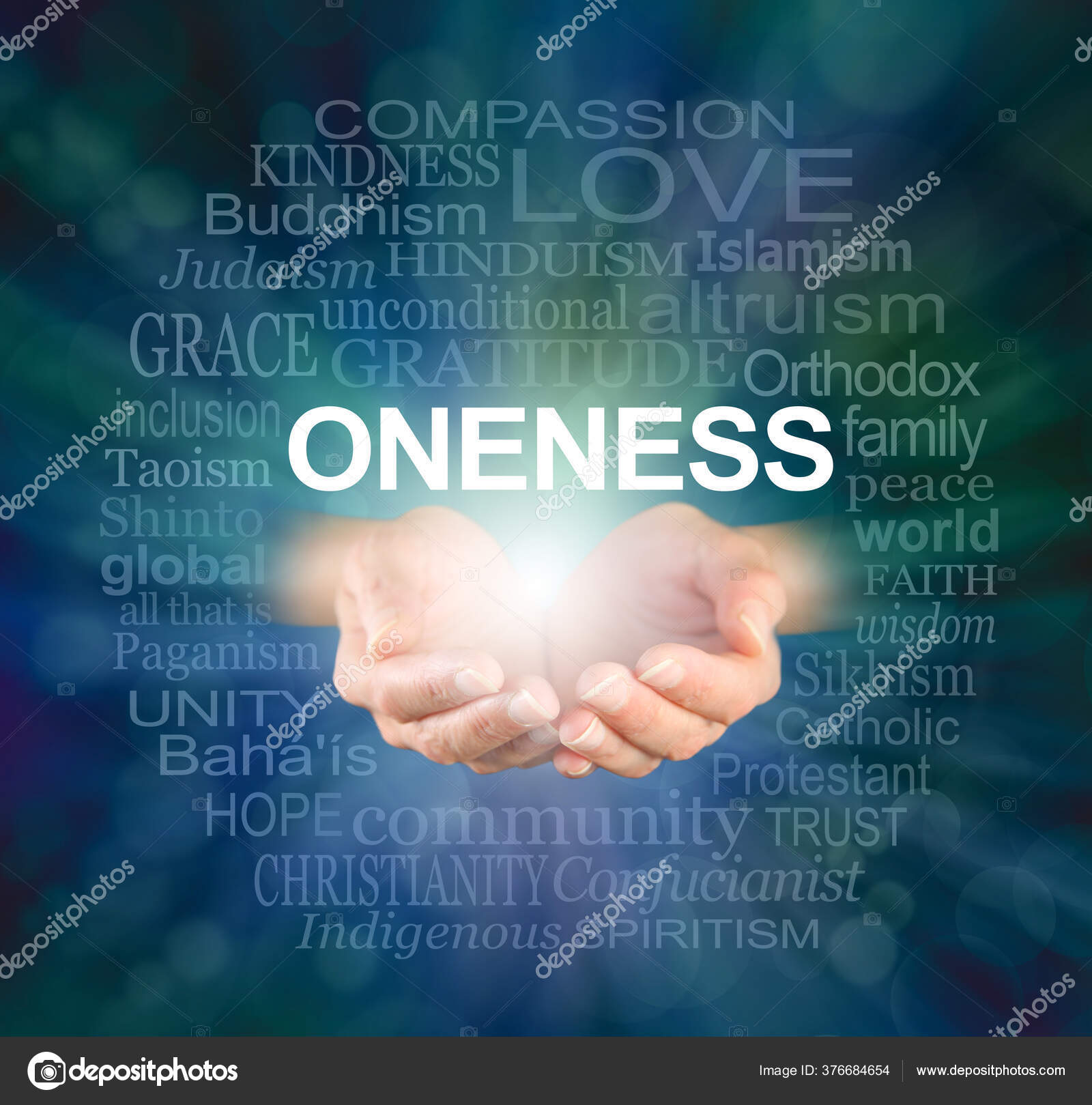 Oneness Word Tag Cloud Female Hands Offering Oneness Word Cloud Stock ...