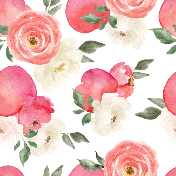 Watercolor Bouquet Peach Flowers Leaves Isolated White Background Stock ...