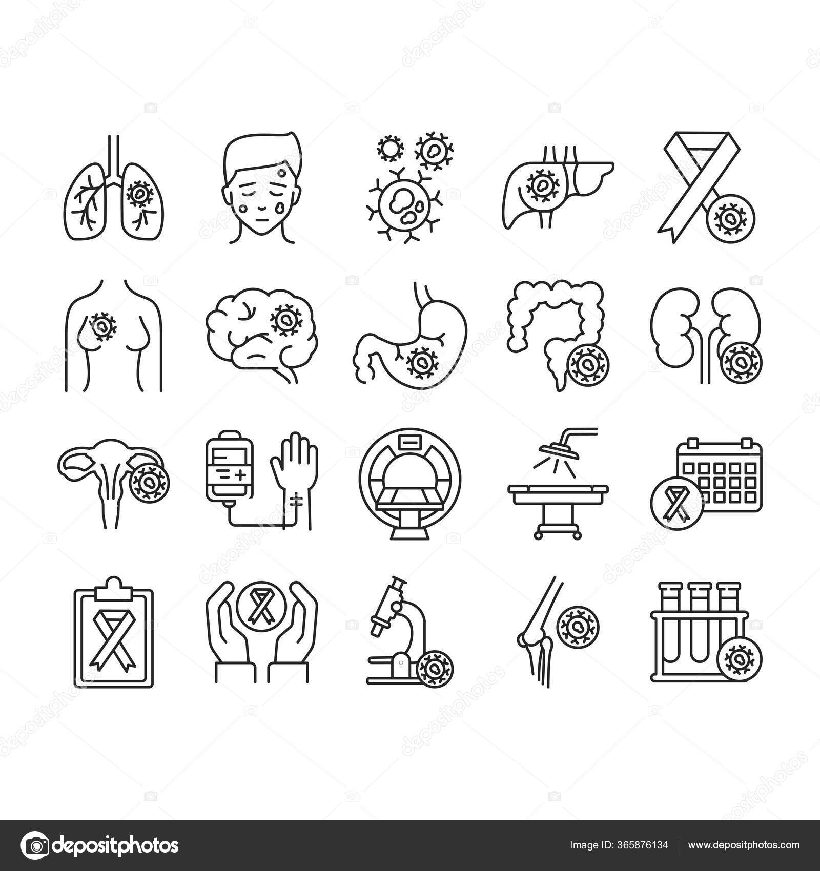 Cancer different organs line black icons set. Oncology. Medical ...