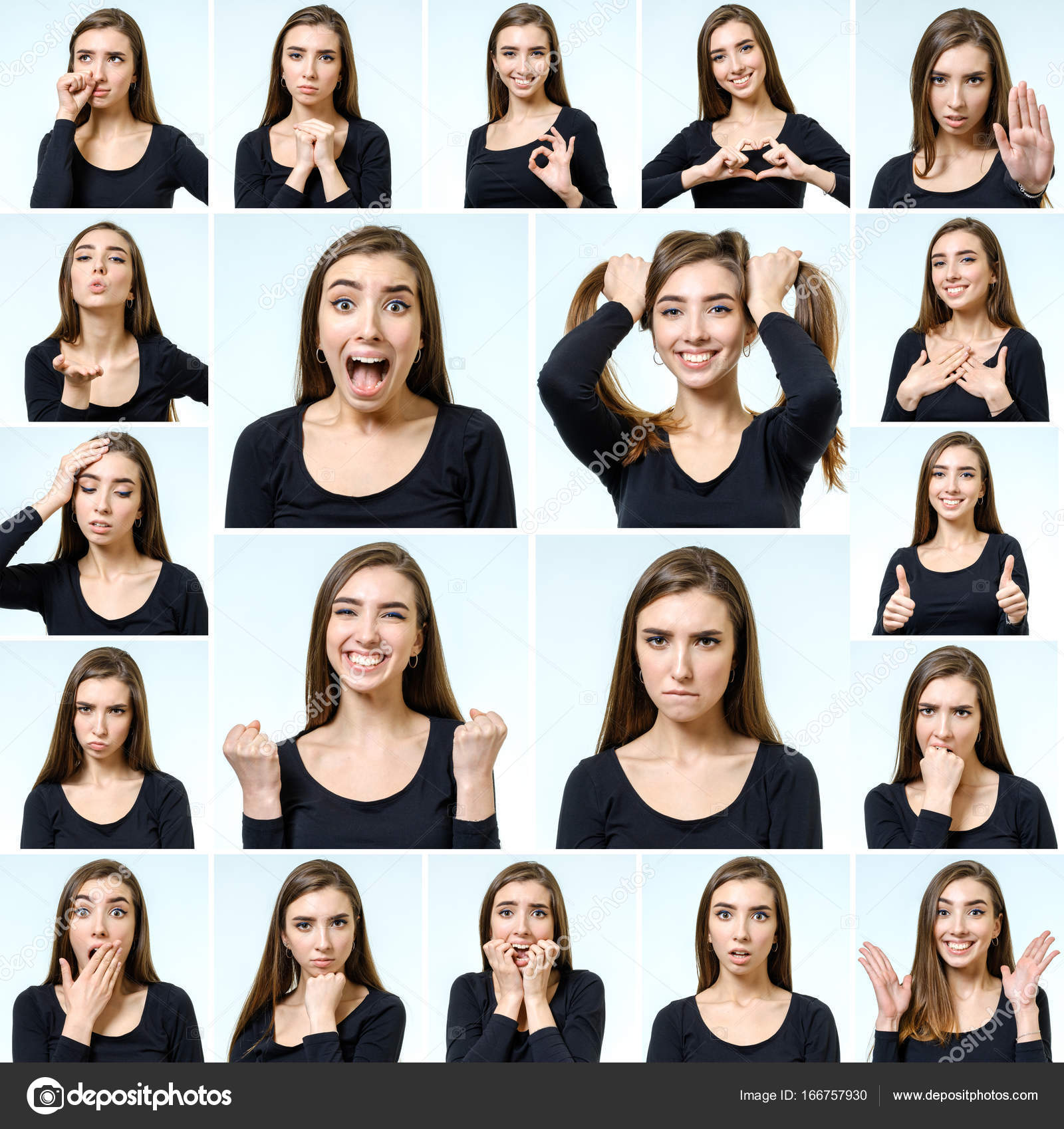 Collage of beautiful girl with different facial expressions — Stock Photo © filistimlyanin ...