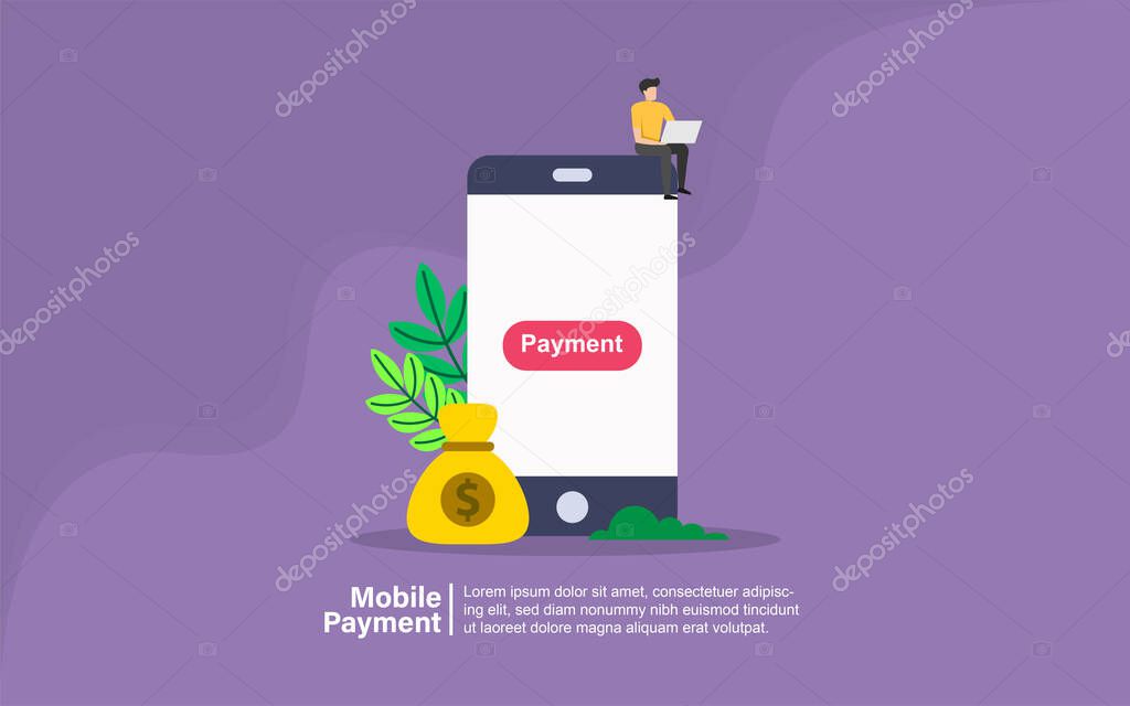 Concepto de pago móvil con el carácter de la gente para la plantilla de ...