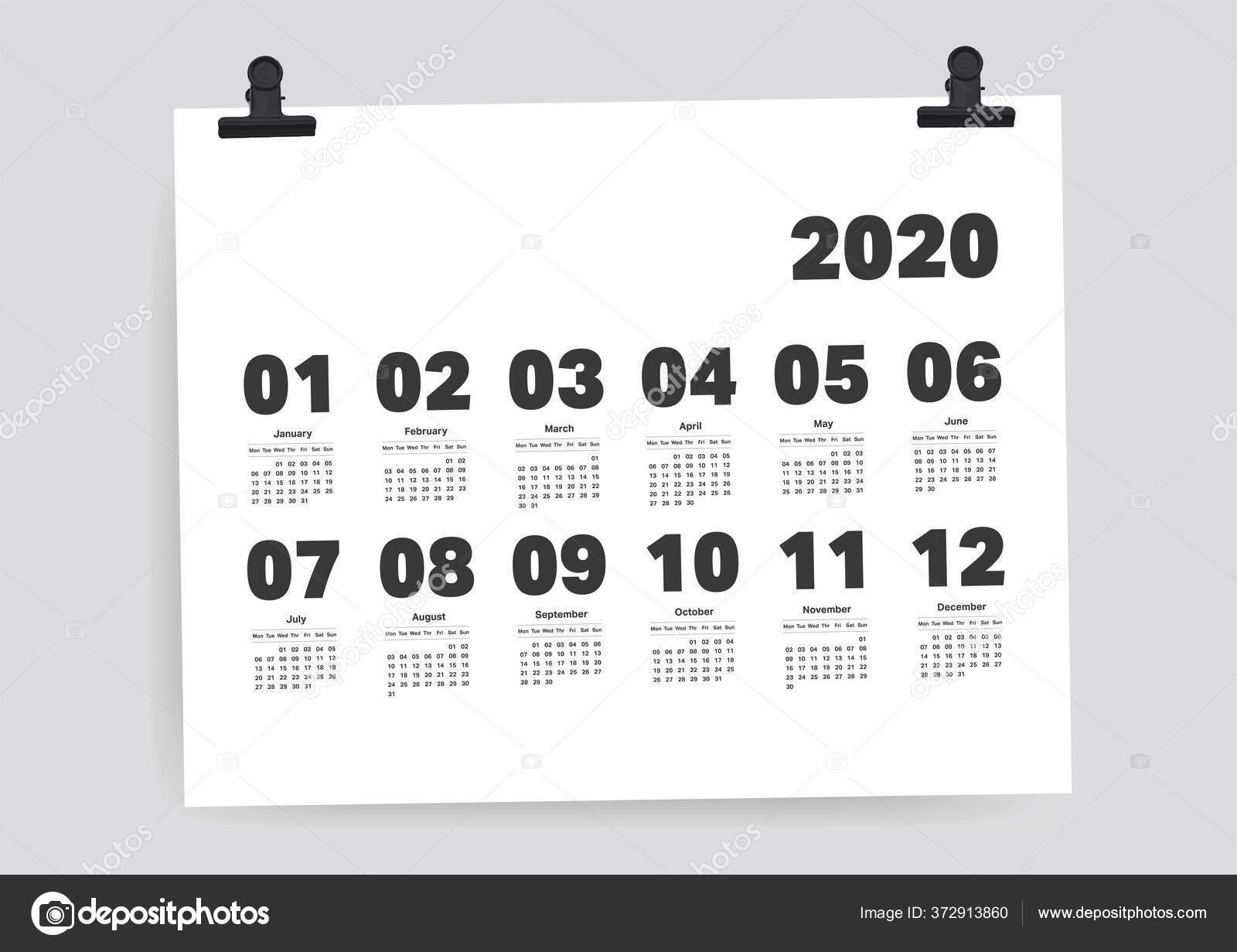 Calendar 2020 Planner on White Paper A4 Template Stock Vector Image by ...