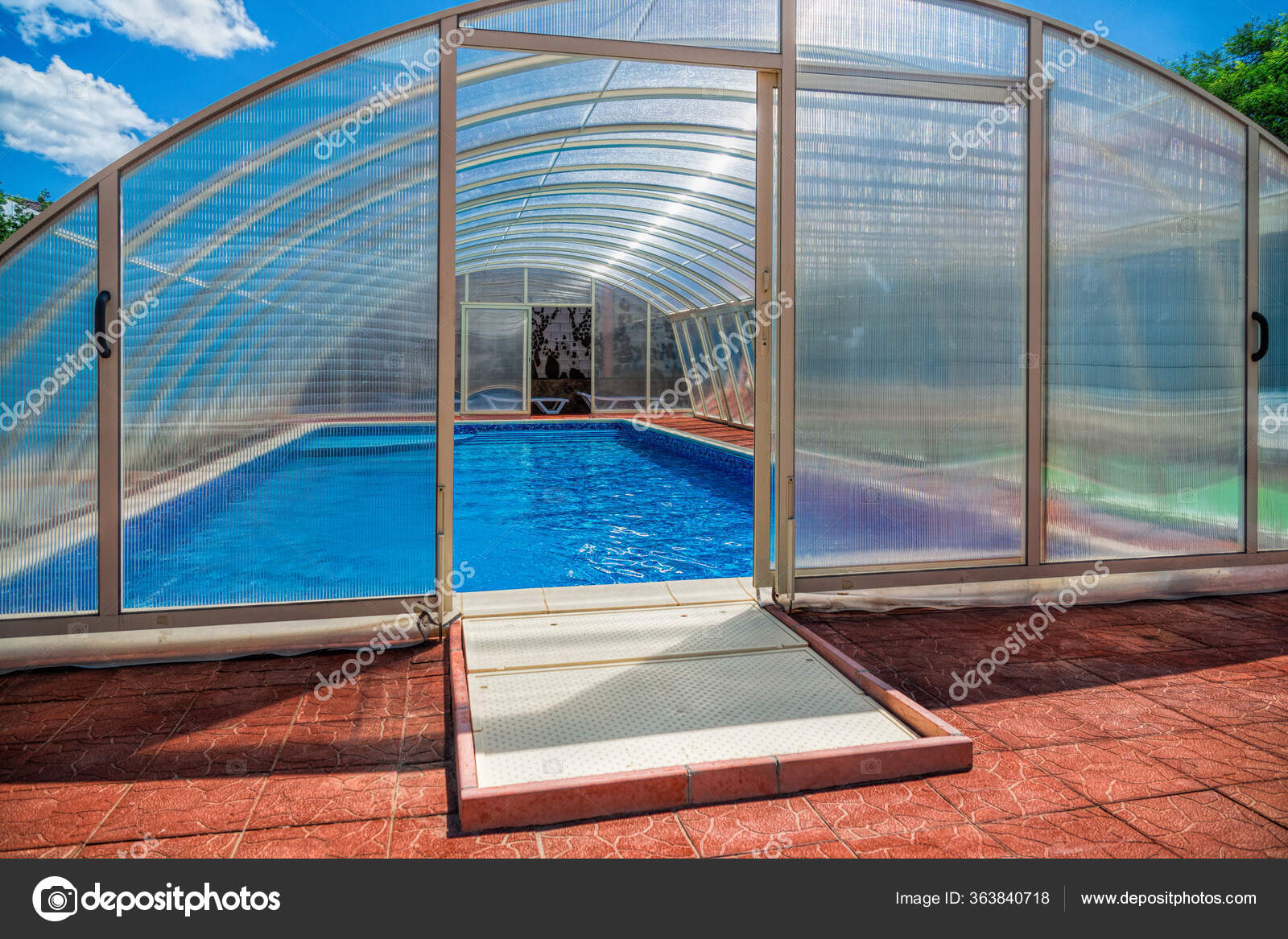 Covered Area Pool Water Retains Heat Longer Also Canopy You Stock Photo ...