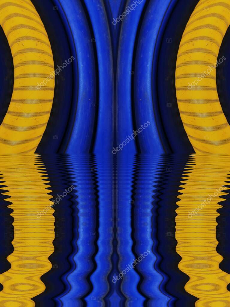 tubo de plástico de PVC amarillo brillante vivo con fondo azul ...