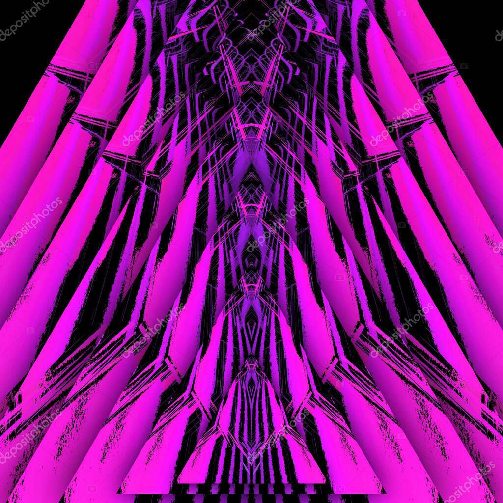 sobre un fondo negro azabache son vívidas formas de torre geométrica ...