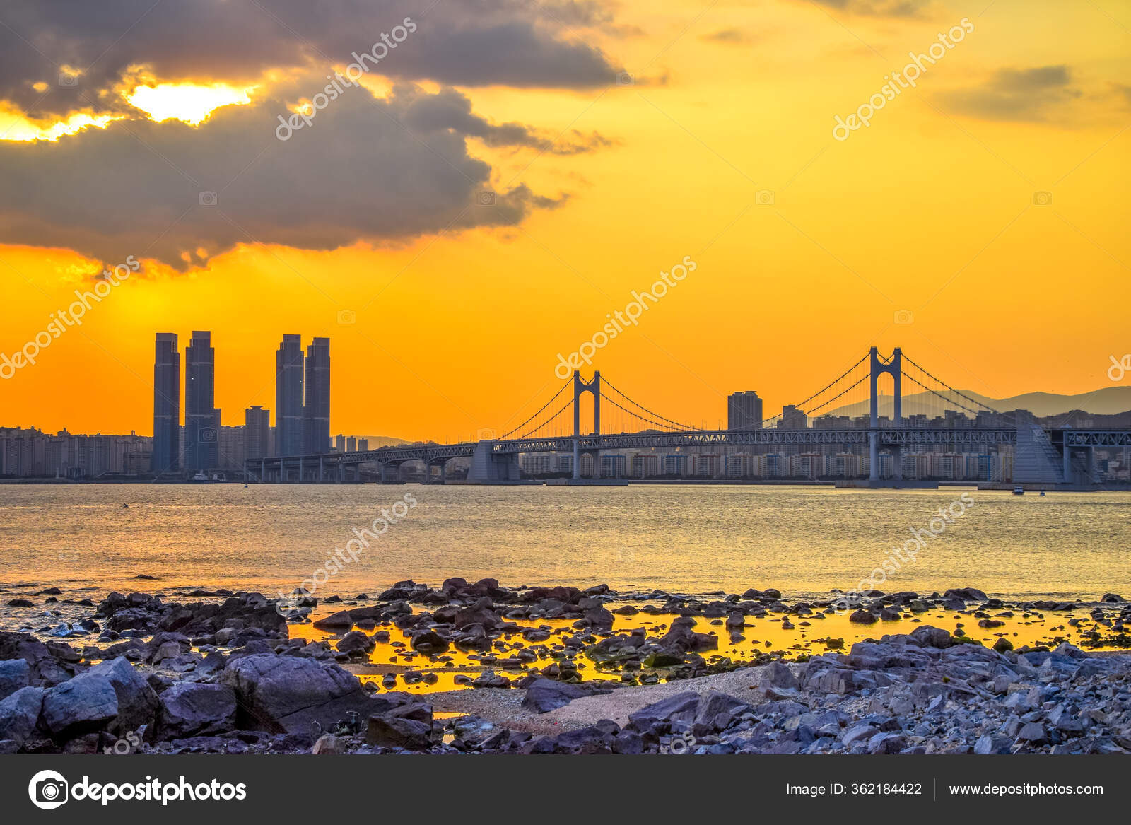 Gwangan Bridge Haeundae Sunset Busan City South Korea — Stock Photo ...