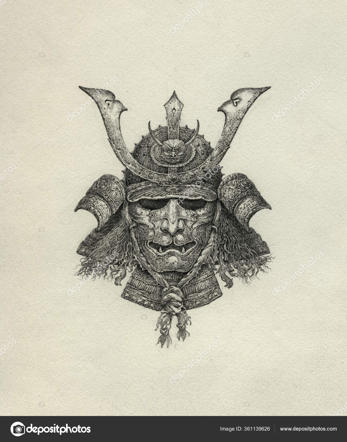 Samurai Half Mask Drawings