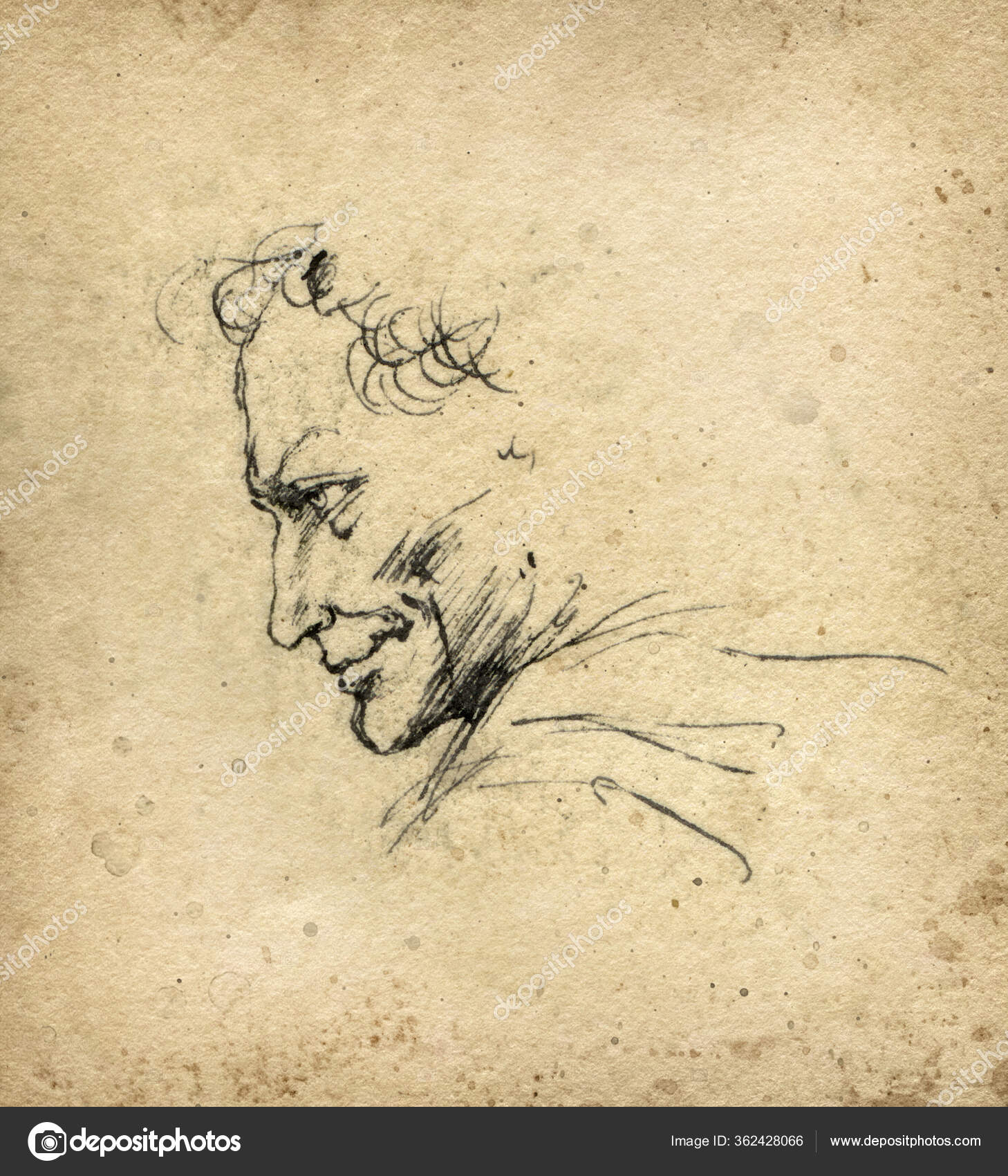 Old Man Side Profile Drawing