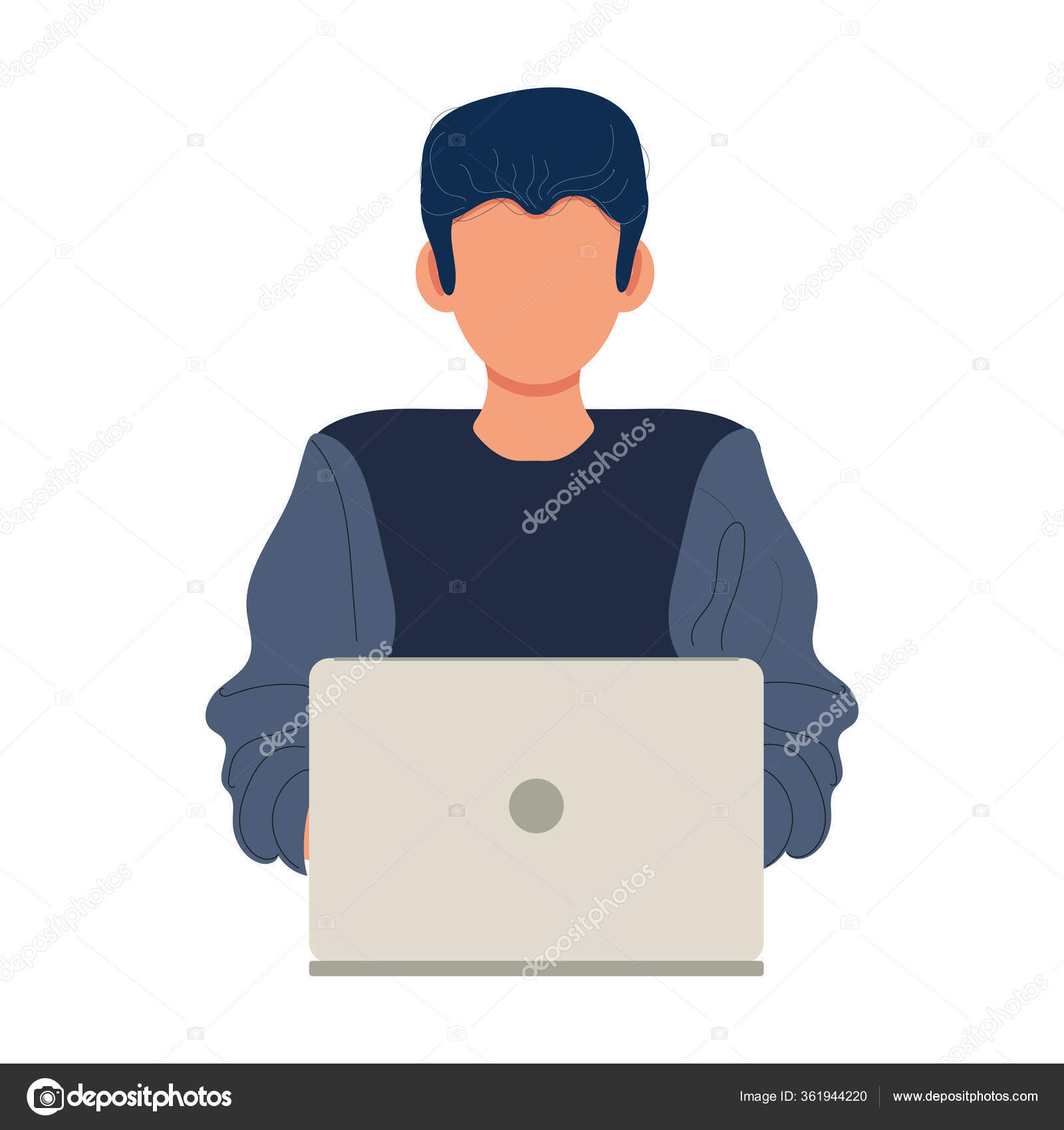 Man Working Laptop Flat Style Freelance Concept Comfortable Workplace ...