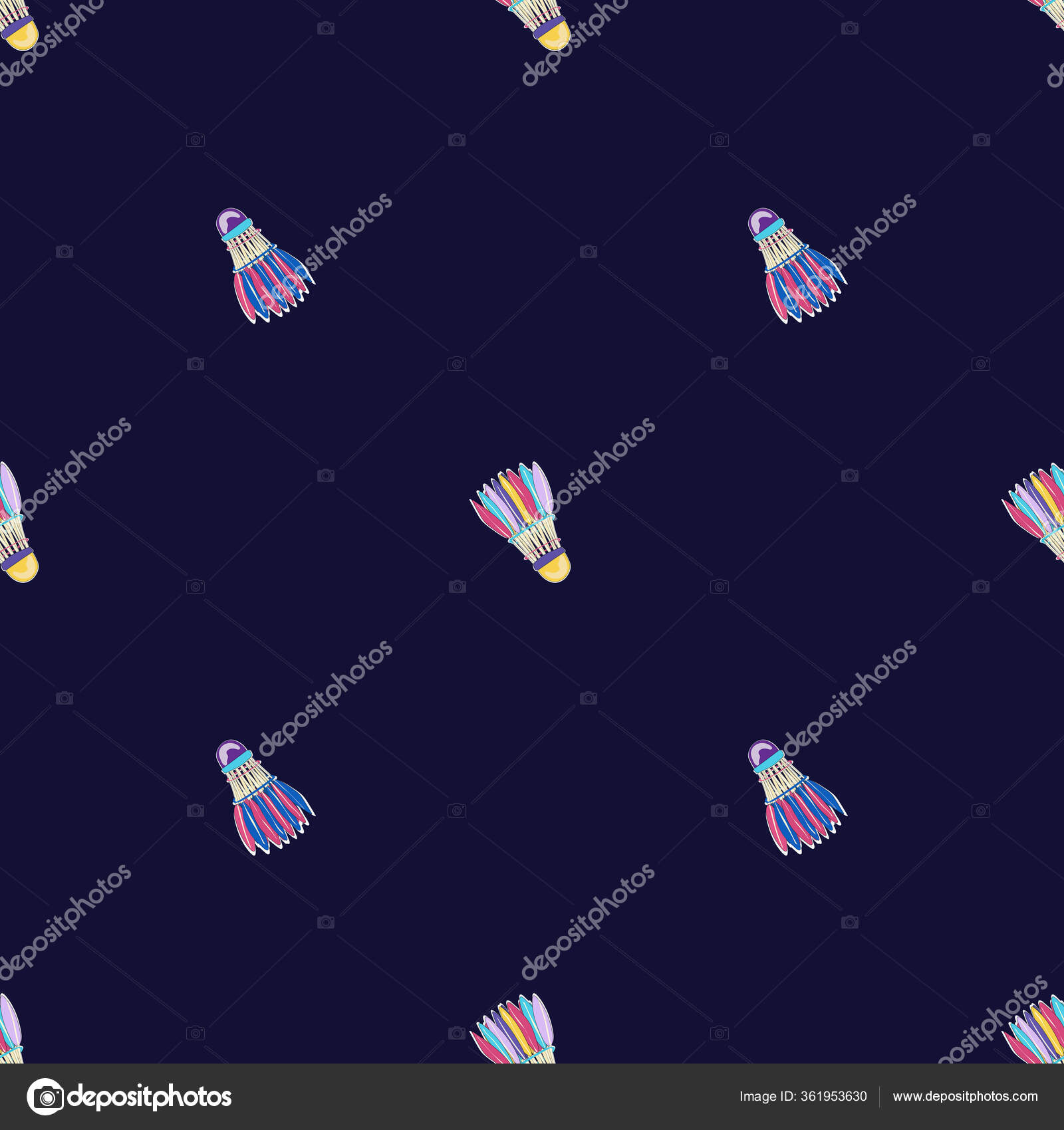 Colorful Shuttlecock Seamless Pattern Isolated Dark Blue Background ...