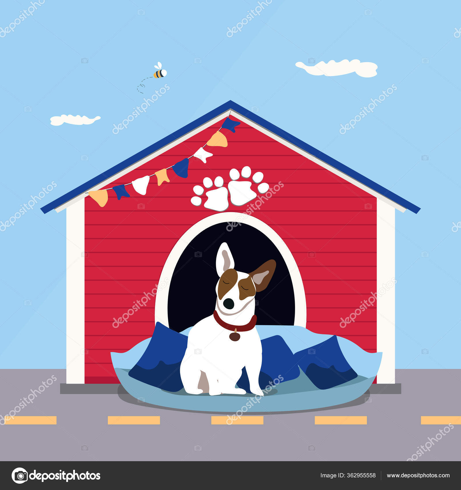 Cute Hand Drawn Dog Pillow Red Dog Hotel House Small Stock Illustration ...