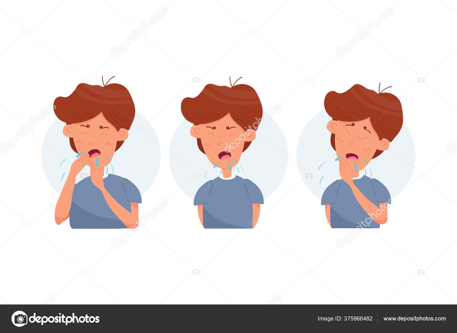 Image vectorielle Garçon Personnage Enfant Tousser Éternuer Sick Kid ...