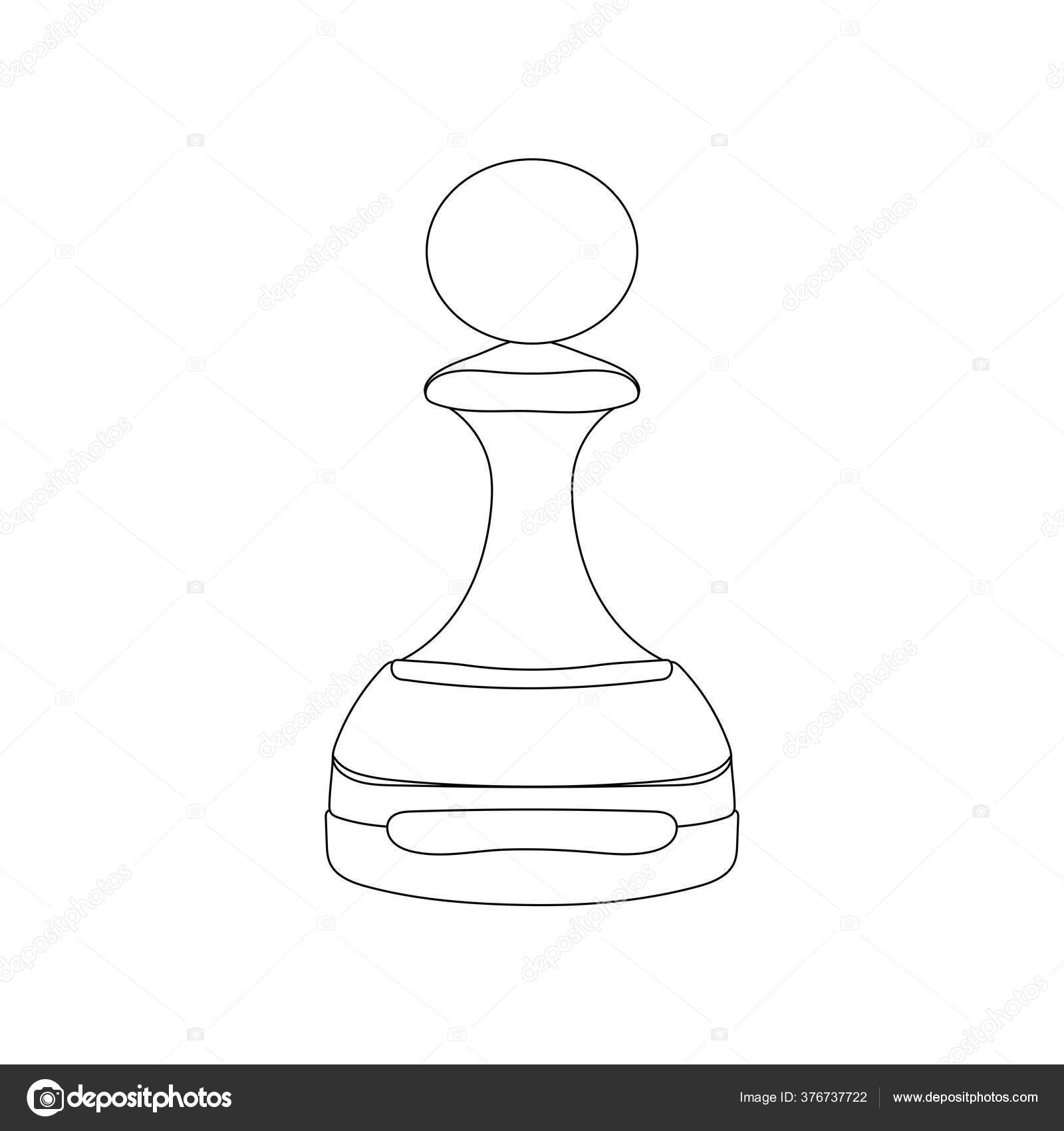 Chess Piece Line Art Black Outline Figures Isolated White Background ...