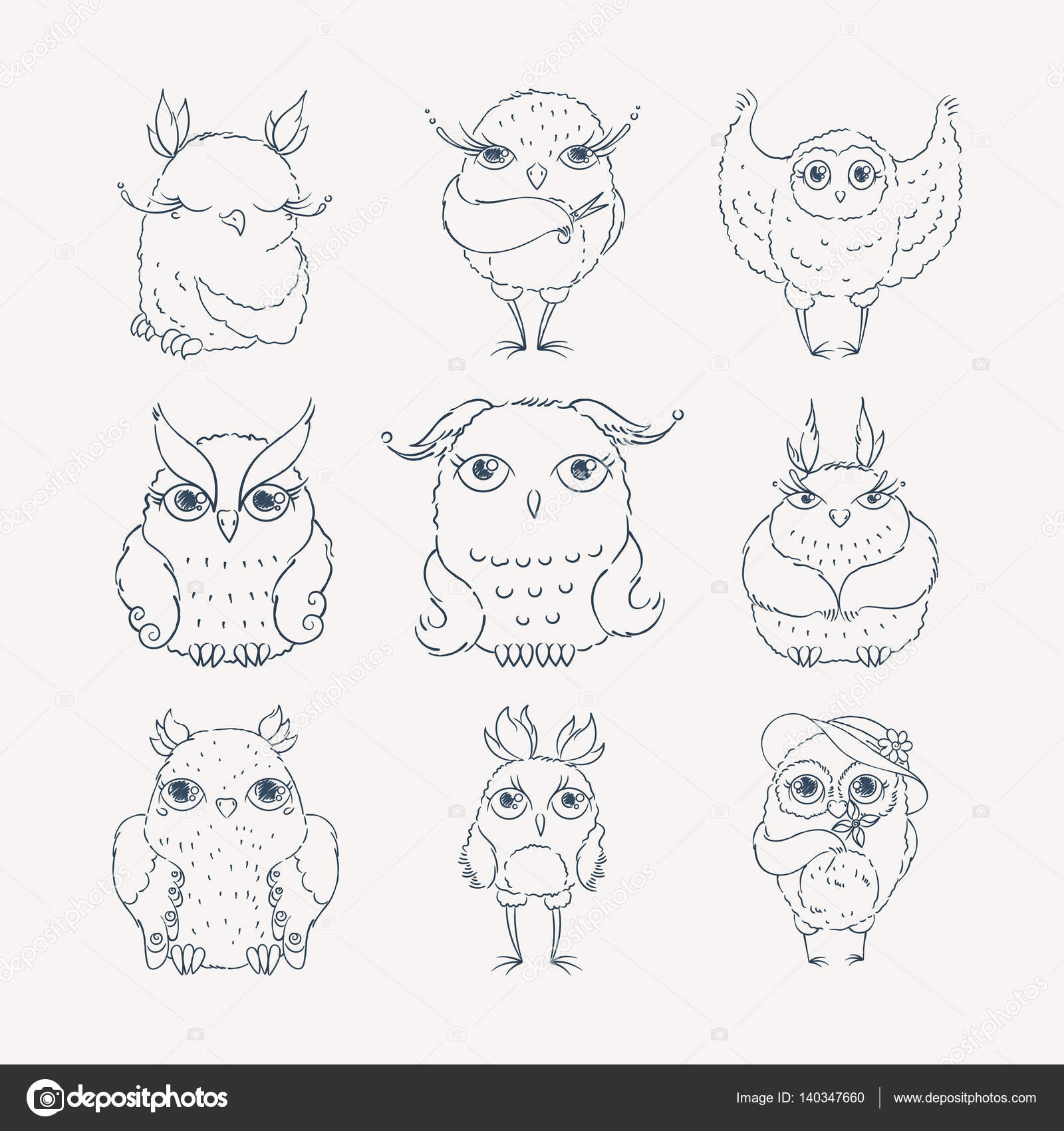 Lindo búho de dibujos animados. Bonita lechuza en estilo doodle ...