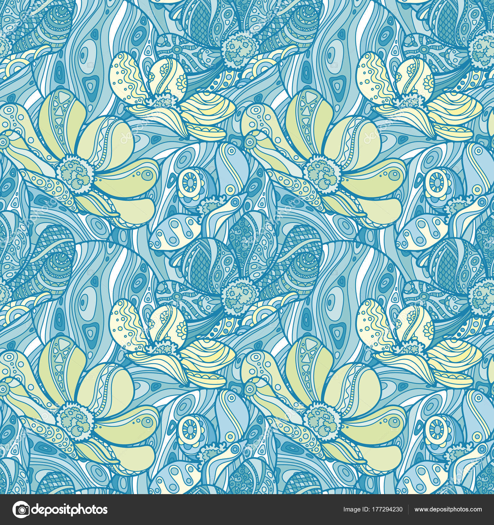 Vector Seamless Floral Zentangle Pattern. Stock Vector Image by ...