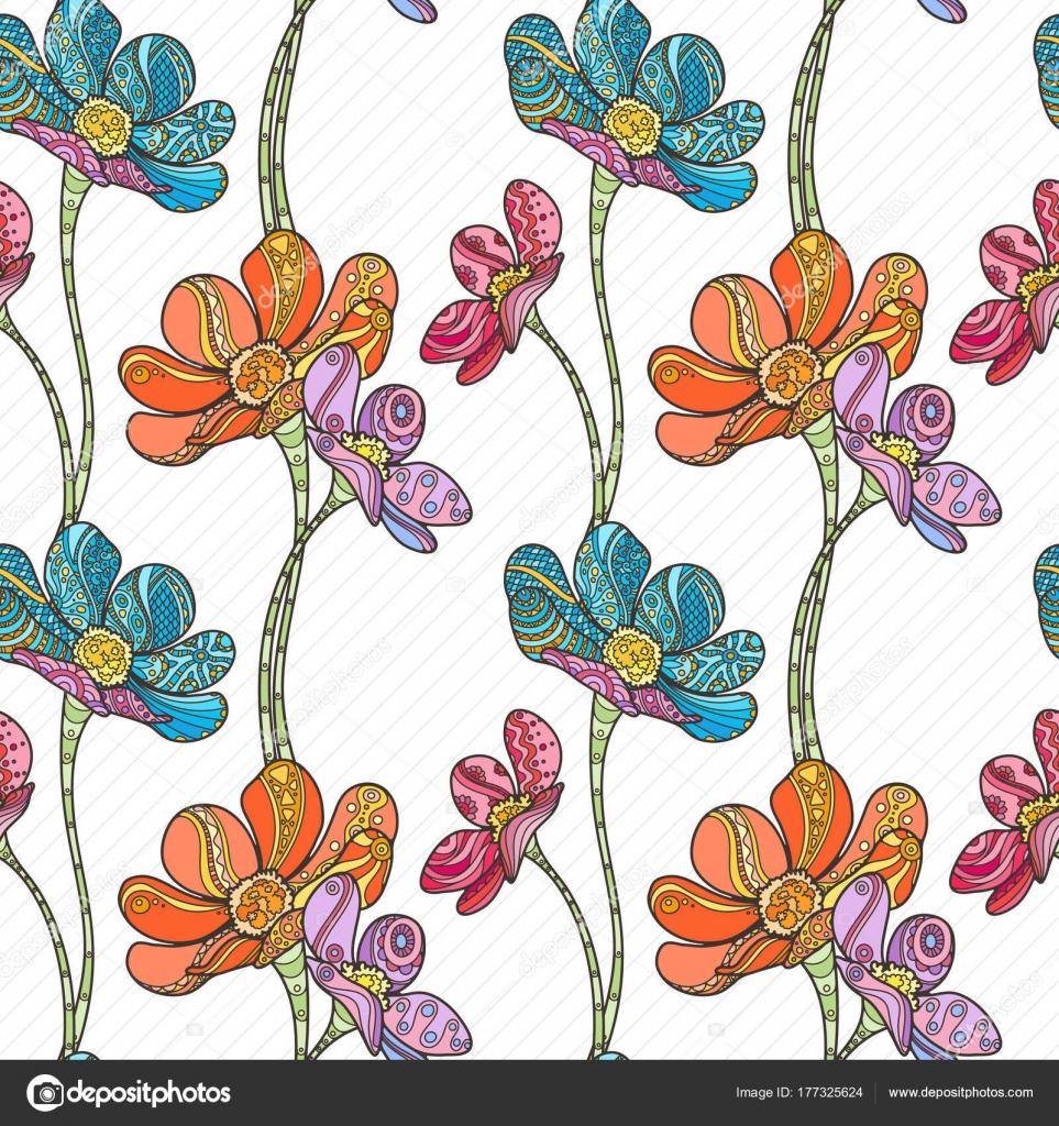 Vector Seamless Floral Zentangle Pattern. Stock Vector Image by ...