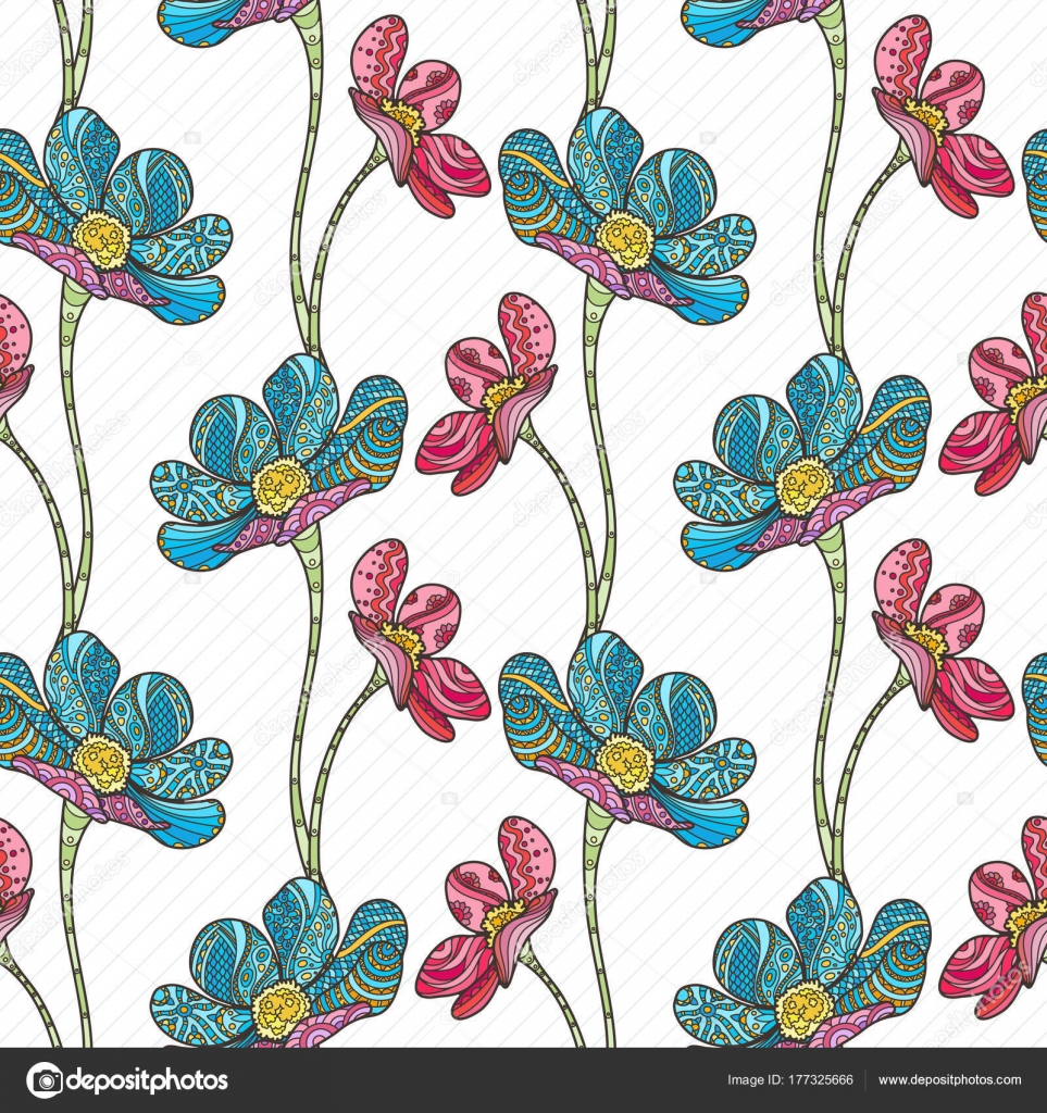 Vector Seamless Floral Zentangle Pattern. Stock Vector Image by ...