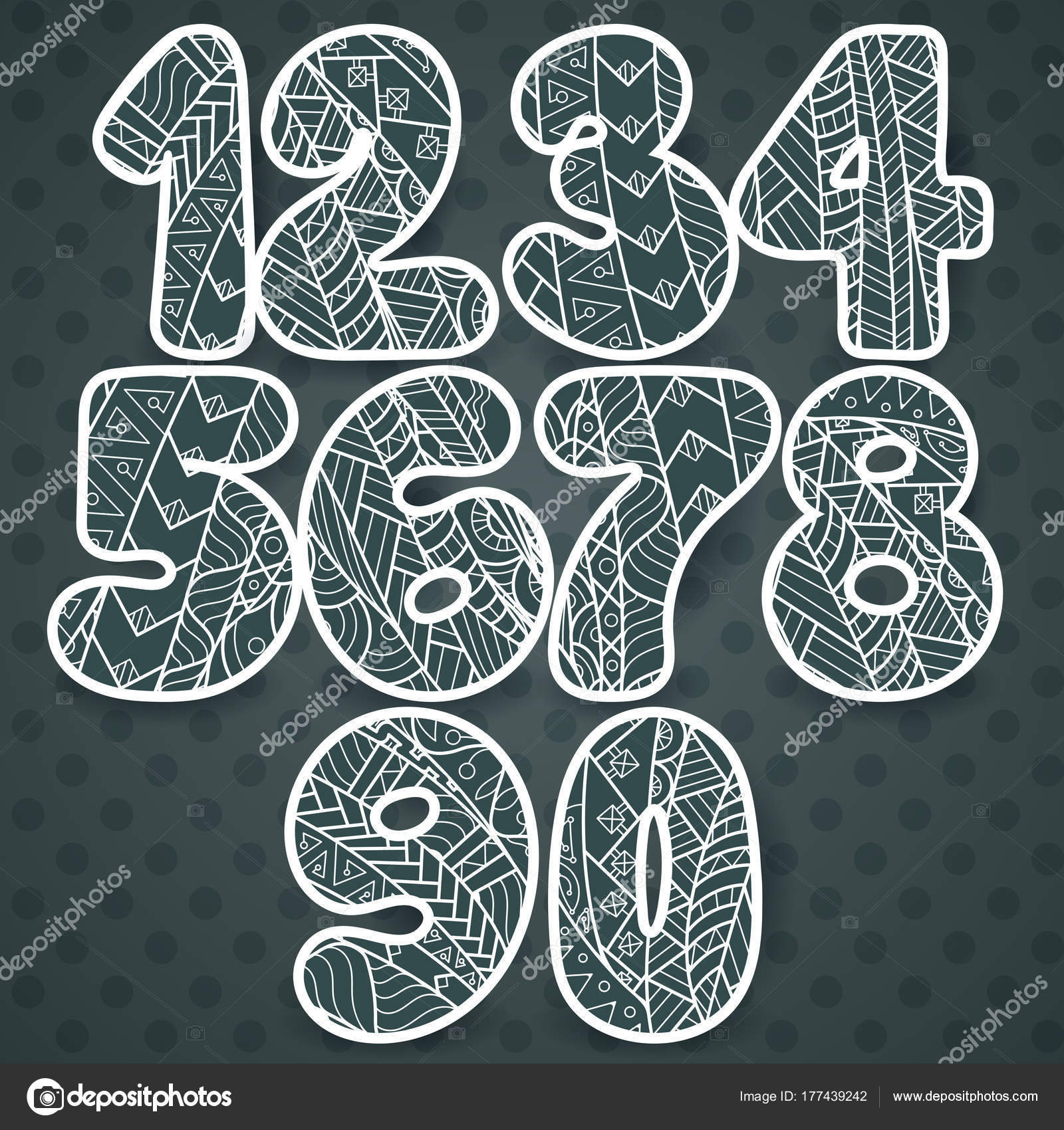 Conjunto de números de Zentangle. Colección de números doodle con ...