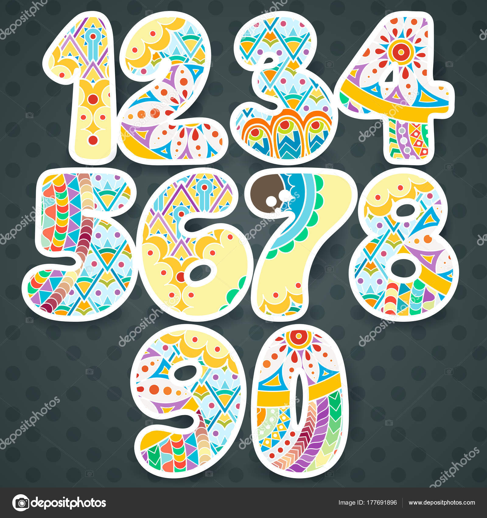 Zentangle numbers set. Collection of doodle numbers with zentangle ...