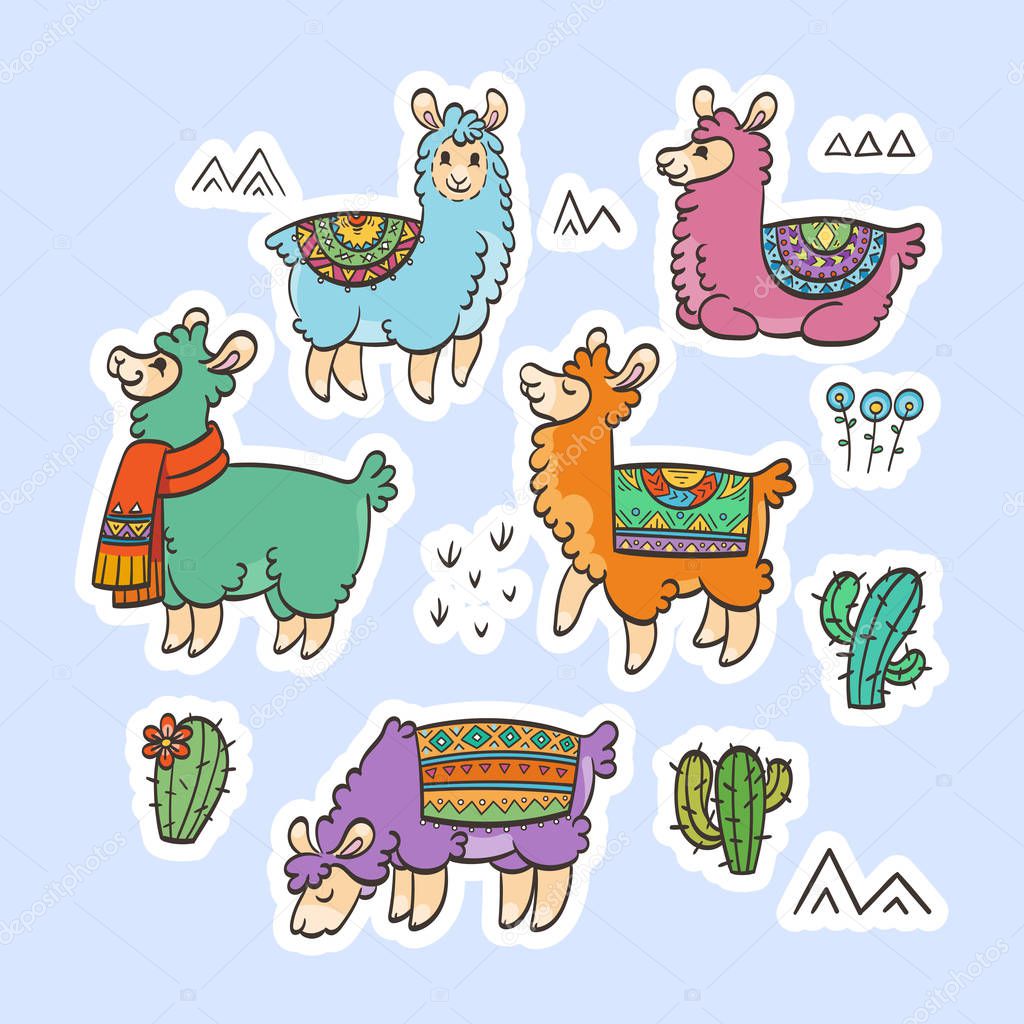 Lindas llamas de contorno. Ilustración de vectores de tinta. Para niños ...