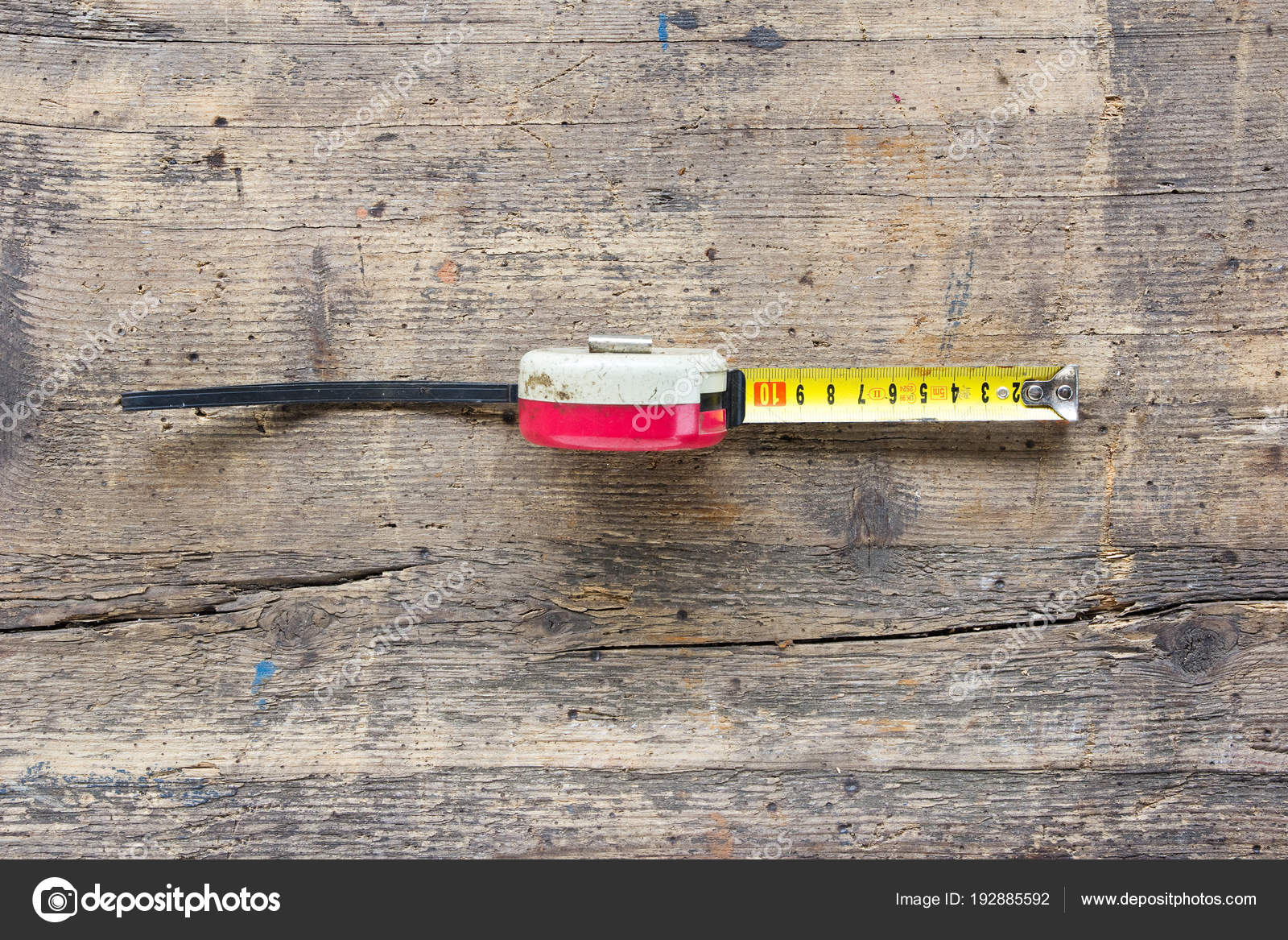 Old Tape Measure Wooden Plank Tool Series — Stock Photo © swavo #192885592