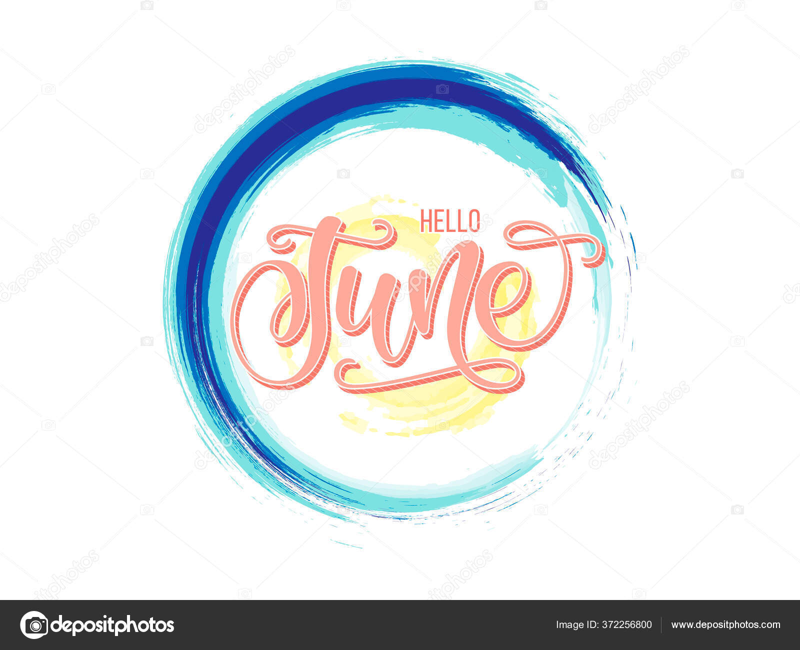 Hello June Vector Poster Blue Wave Sun Hello June Summer Stock Vector ...