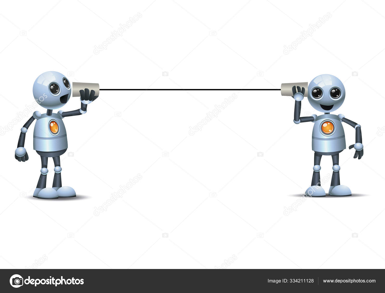 3d illustration of two little robot doing business communication using ...