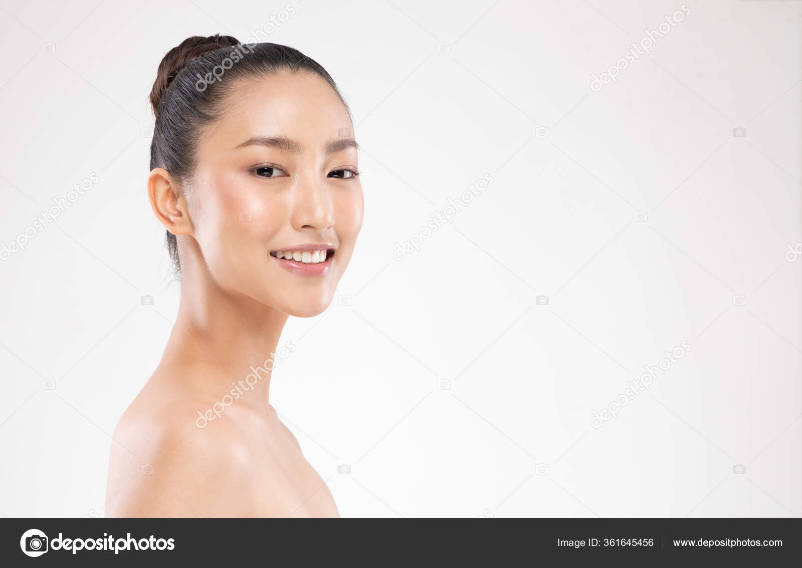Side View Beautiful Asian Woman Smile Clean Fresh Skin Happiness Stock ...