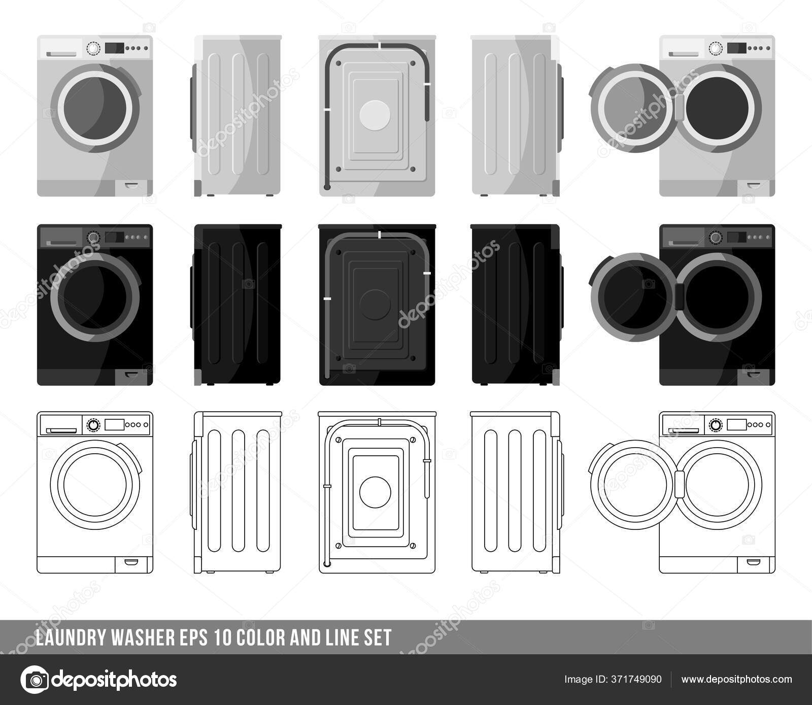 Vector Set Realistic Washing Machines Compact Washer Front Loader Open ...