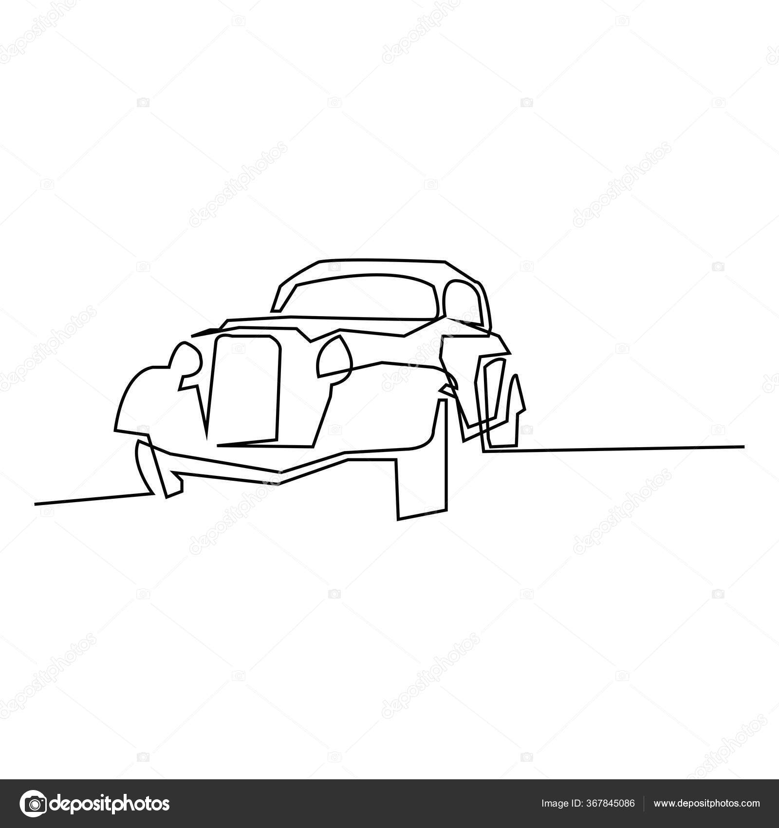 Continuous Line Drawing Retro Car Concept Vector Illustration Stock ...