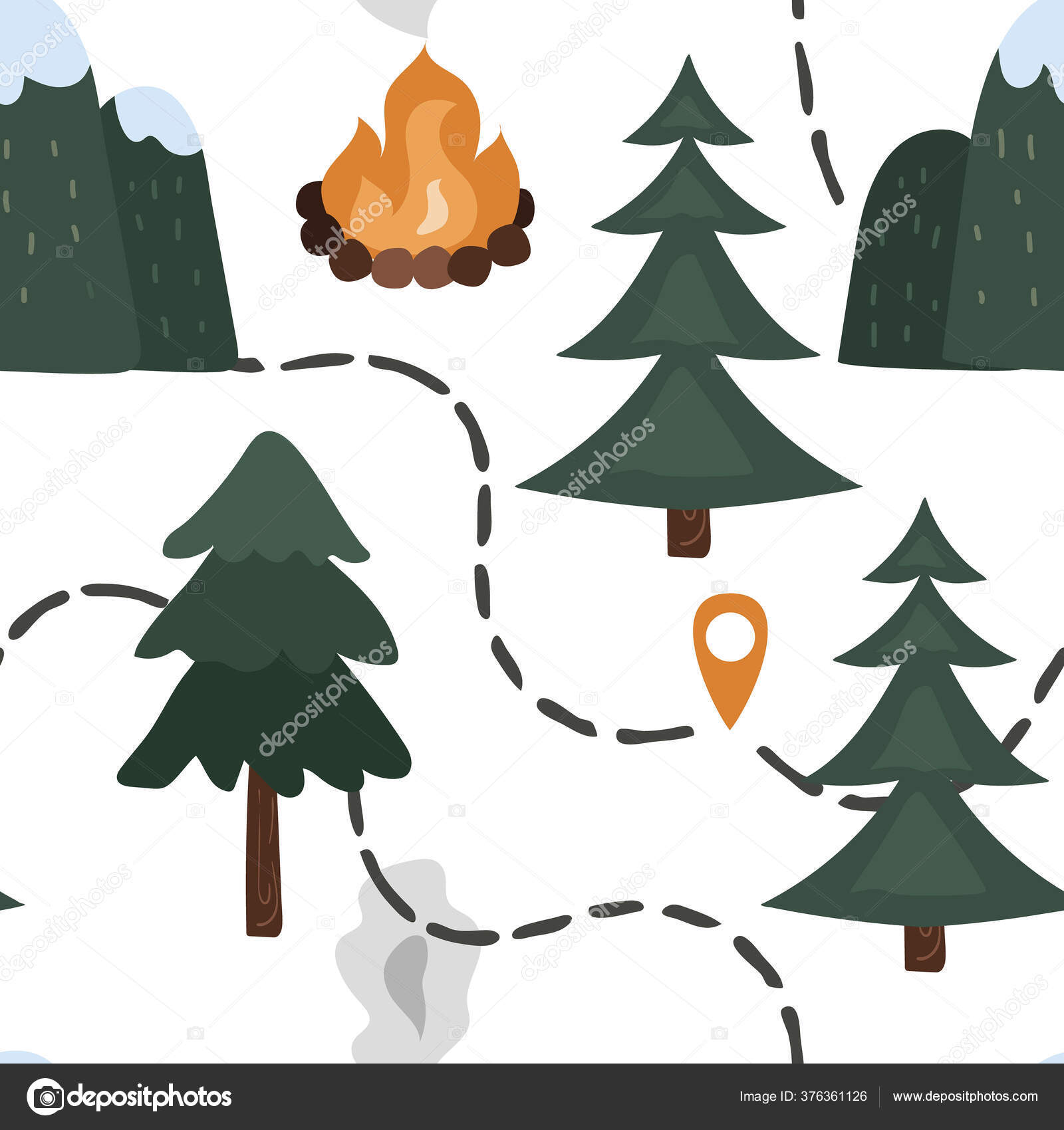 Camping Hiking Vector Seamless Pattern Modern Handcrafted Tourism ...