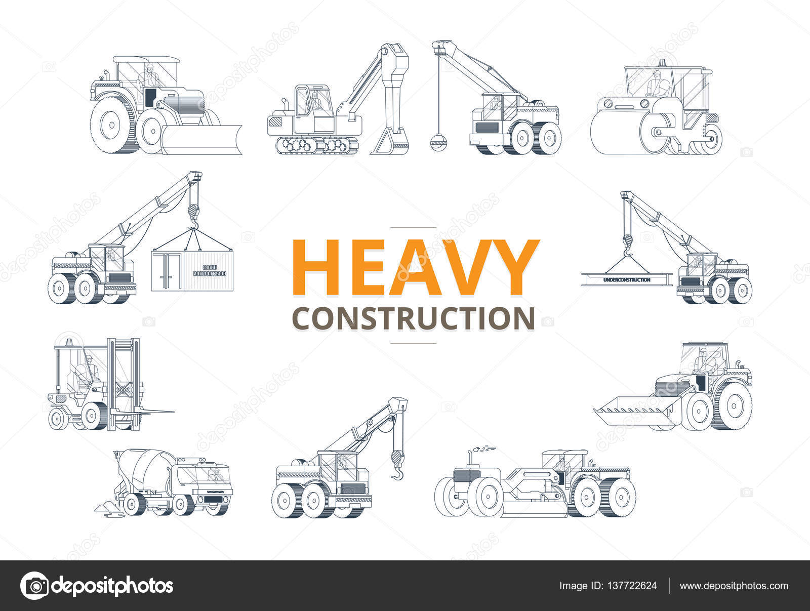 Heavy construction machine background. vector machinery set. Stock ...