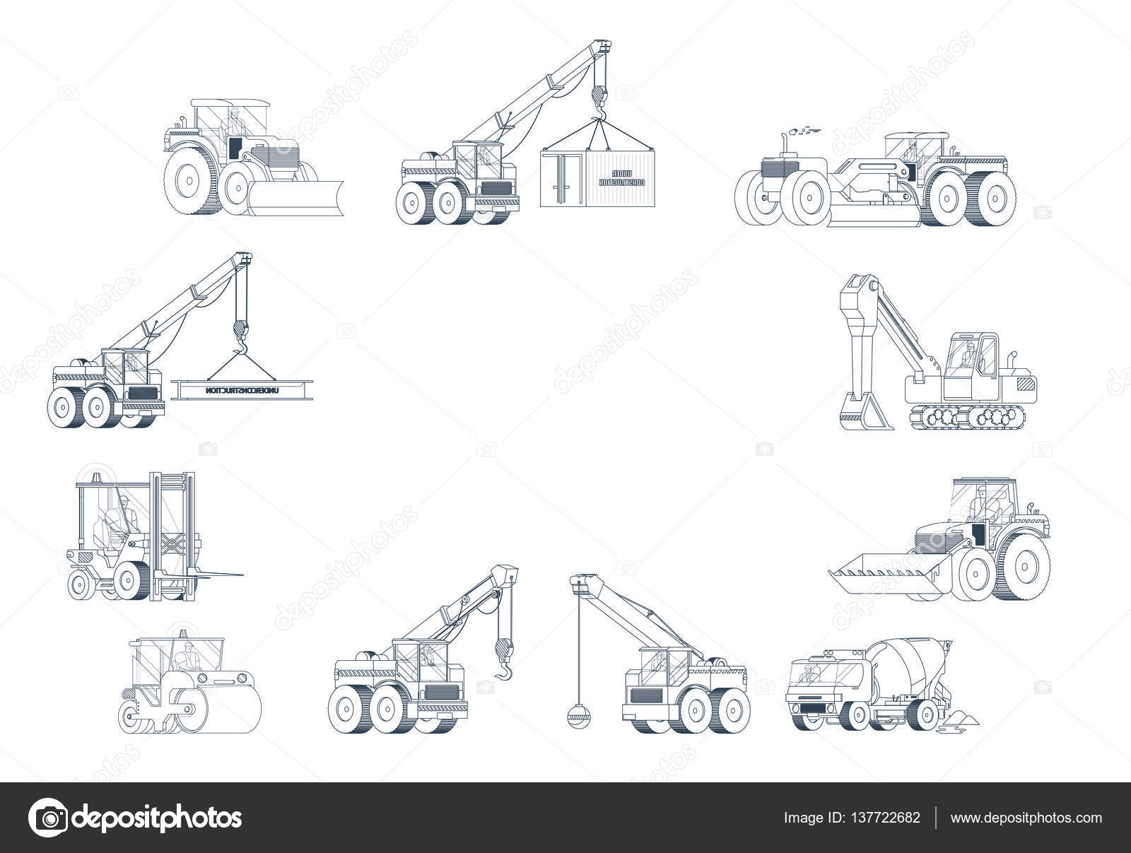 Heavy construction machine background. vector machinery set. Stock ...