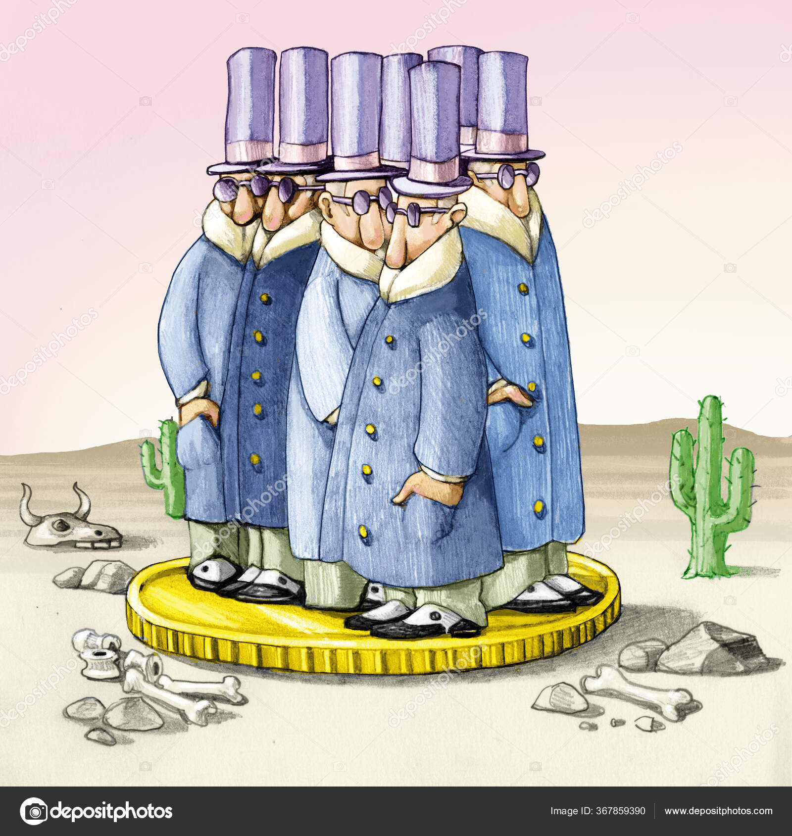 Middle Sad Desert Group Bankers Gathers Coin Indifferent World Who ...