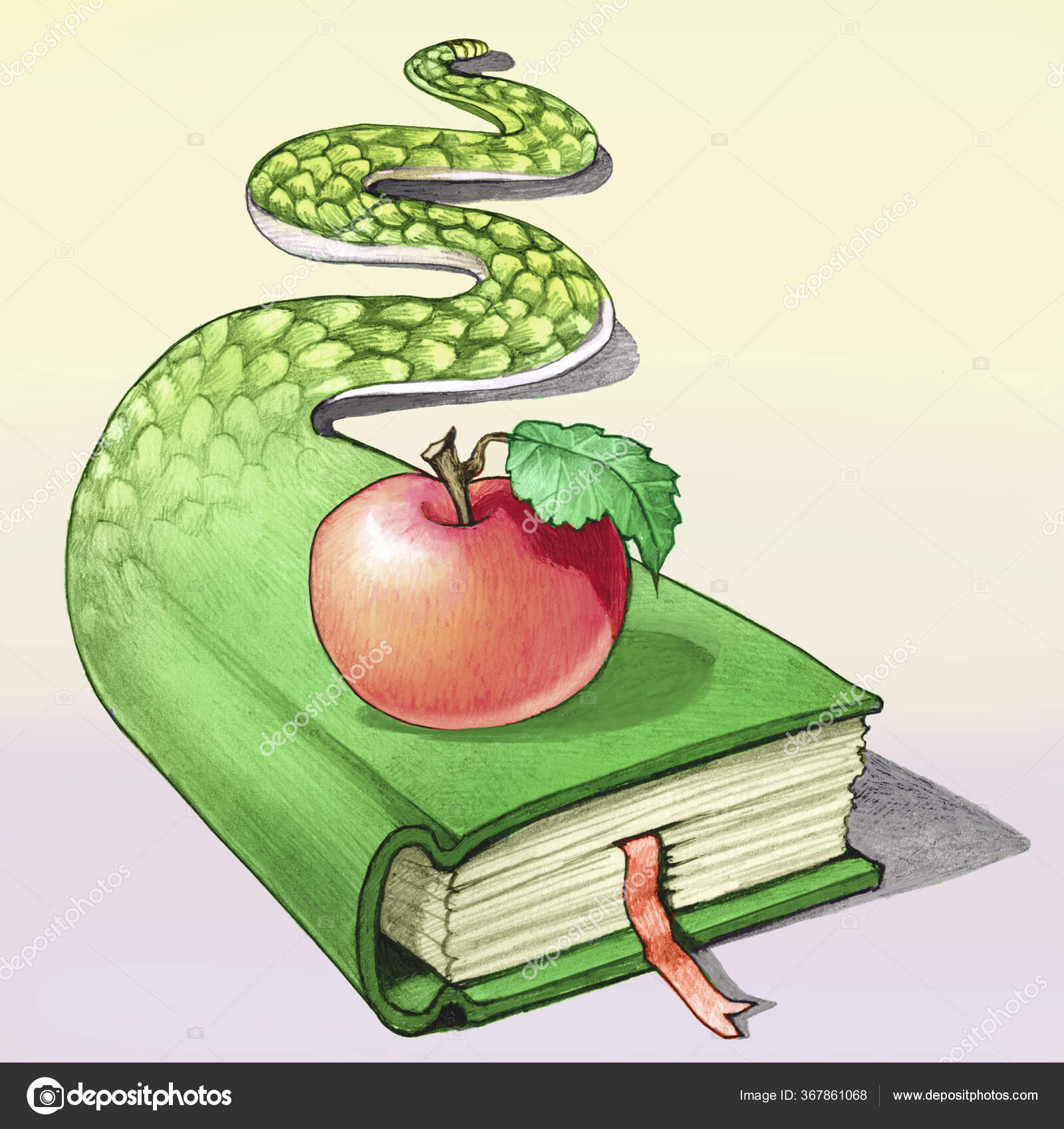 Book Turns Snake Cover Apple Metaphor Knowledge Wisdom Original Sin ...