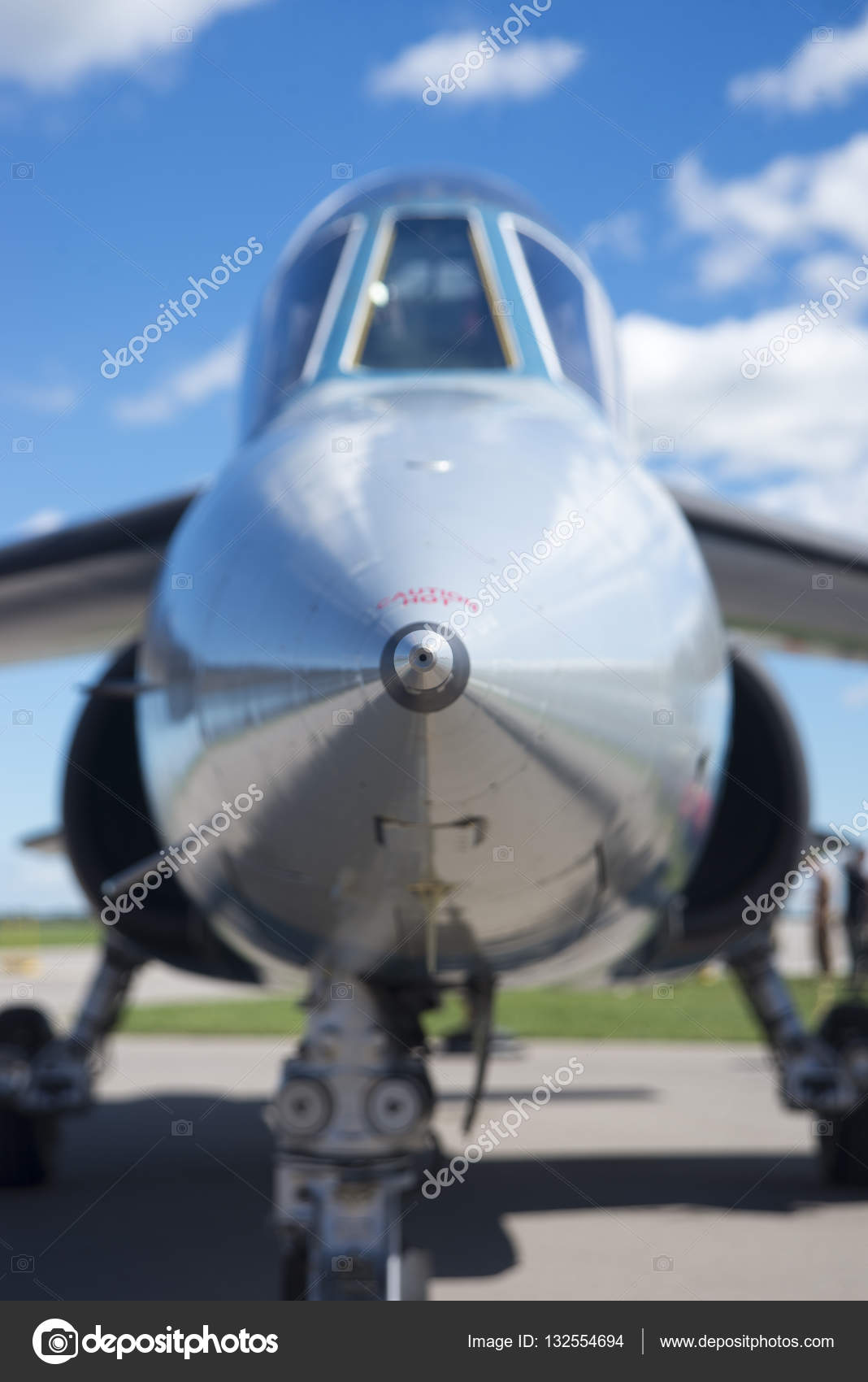 Frontal view of jet aircraft in exhibit at the Windsor Aviation — Stock ...