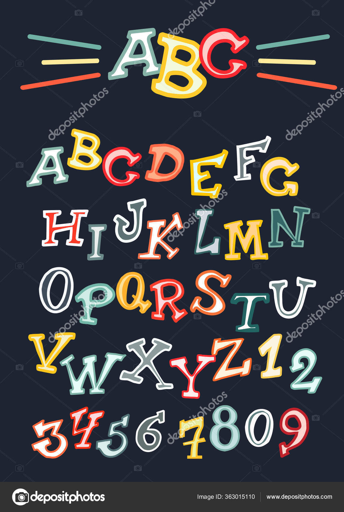 Vector Cartoon Set Isolated Black Background Cartoon Style Alphabet ...