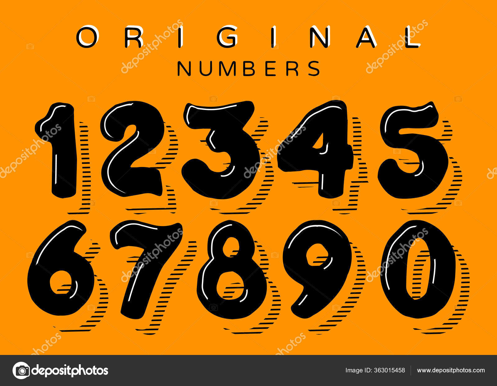 Vector Cartoon Children Figures Festive Handwritten Numbers Set Black ...