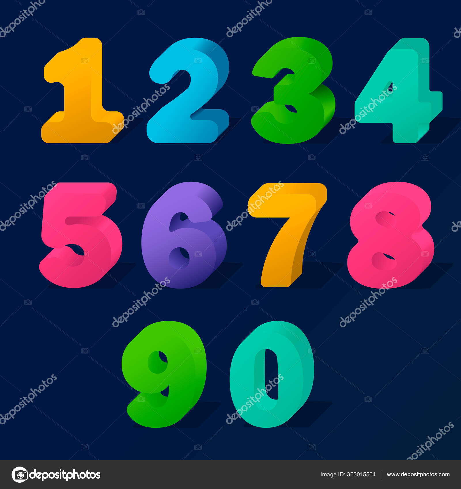 Números Figuras Infantiles Dibujos Animados Vectoriales Conjunto ...