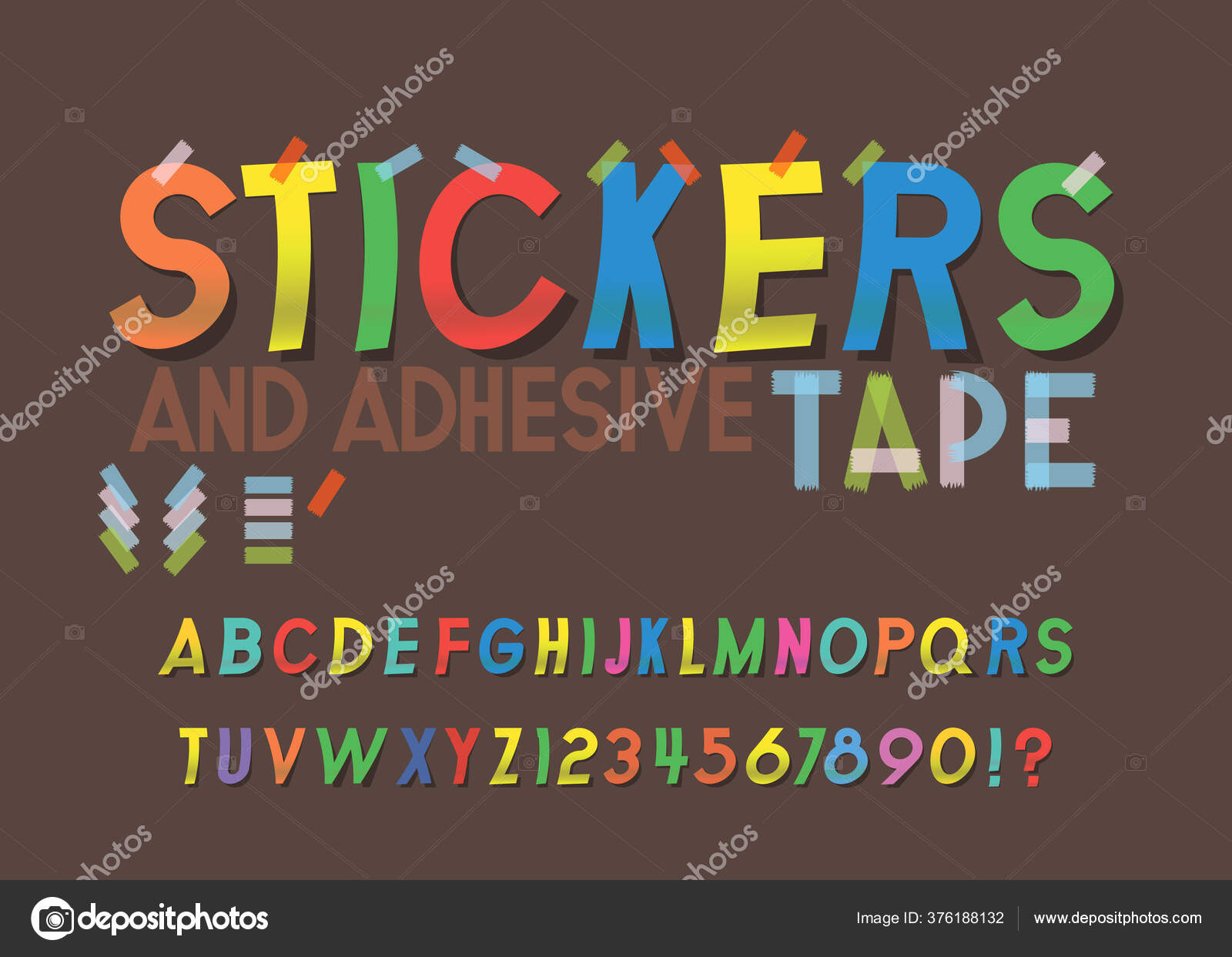Modern Vector Paper Font Alphabet Letters Look Sticker Set Colored ...