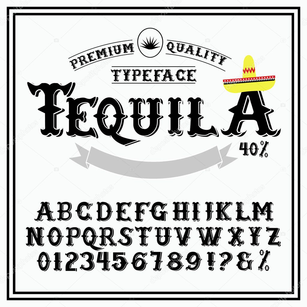 Tipo Letra Tequila Fuente Hecha Mano Vectorial Para Etiqueta Alcohol ...