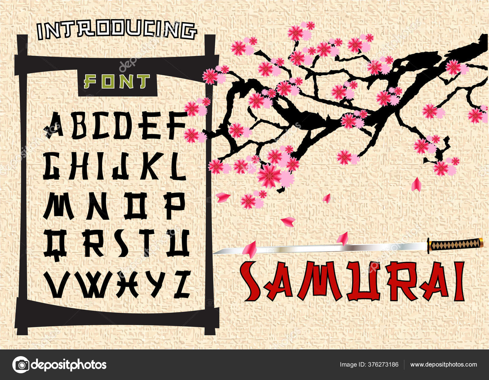 Vector Handwritten Brush Font Japanese Style Typeface Retro Abc Hand ...