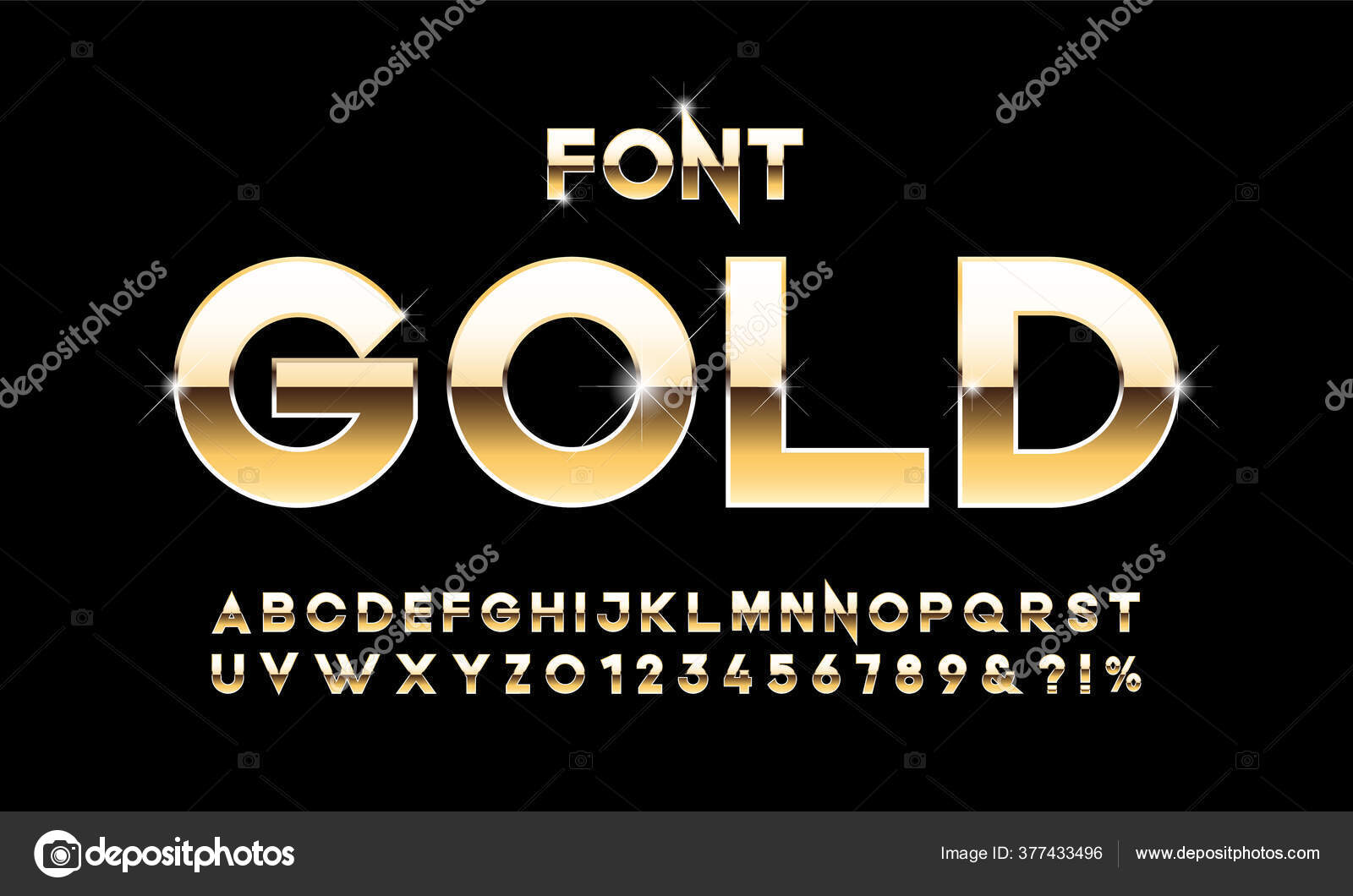 Vector Set Elite Gold Alphabet Letters Numbers Some Punctuation Marks ...