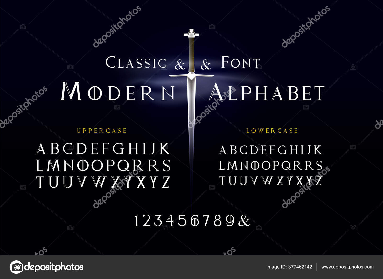 Classic Cursive Stylized Font Alphabet Background Sword Fog Set Letters ...
